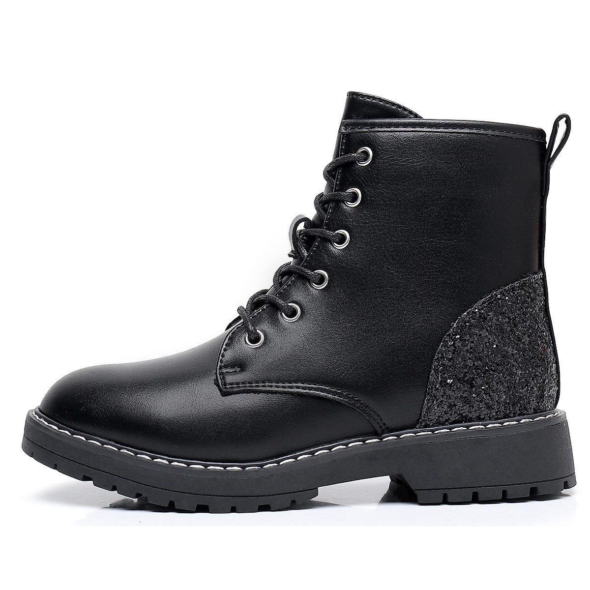 Blikcon Kids Girls Combat Ankle Boots Lace up Inner Zipper Fashion Booties (Color : Black, Size : 2 Little Kid)