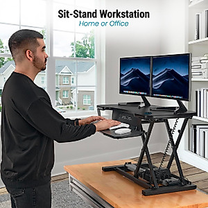 VERSADESK 36 Inch Standing Desk Converter, PowerPro Electric Height Adjustable Desk Riser for Standing or Sitting, with Keyboard Tray, Built-in USB Charging Port, Holds 80 lbs, Black