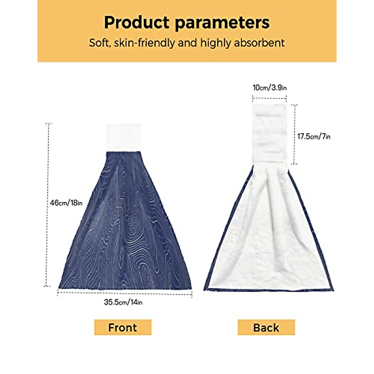 Ldtrchee Navy Blue Hand Towel with Hanging Loop, Abstract Mountains Line Minimalist Art Hanging Tie Towels Set 2 Pcs, Kitchen Absorbent Towel for Bathroom Tea Bar Laundry