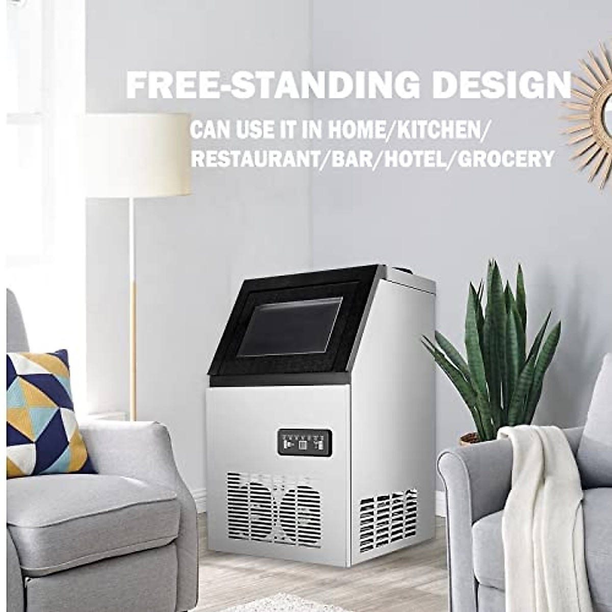 Topdeep Commercial Ice Maker, Under Counter ice Machine 90LBS/24H, Stainless Steel Freestanding Ice Maker Machine 33LBS Storage Capacity Automatic Operation- Ideal for Restaurants, Bars Ice Making