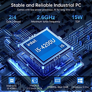 msecore Fanless Industrial PC, Mini Computer with Core i5-4200U, 16G RAM 512G SSD, Dual NIC, 2*COM RS232, Support 4G Module/SIM, Wi-Fi, 1*HDMI 1*VGA, Windows 10 Pro