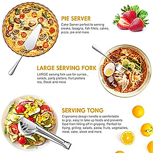 Serving Utensils Include Large Serving Spoons Slotted Serving Spoons Serving Forks Serving Tongs Soup Ladle and Pie Server Buffet Catering Serving Utensils for Dishwasher Safe (Silver,10 Pieces)
