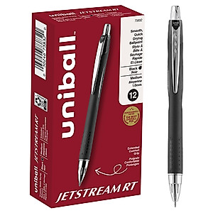 uni-ball Jetstream RT Retractable Ballpoint Pens Medium Point, 1mm, Black, 12 Pack