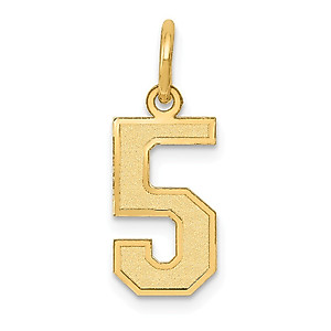Solid 14k Yellow Gold Small Number 5 Charm Brushed Matte Finish Pendant - 18mm x 7mm