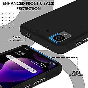 TJS for Alcatel TCL 30 Z T602DL Case, TCL 30 LE Case, with Tempered Glass Screen Protector, Dual Layer Hybrid Shockproof Drop Protection Impact Phone Case Cover for TCL 30Z / TCL 30LE (Black)