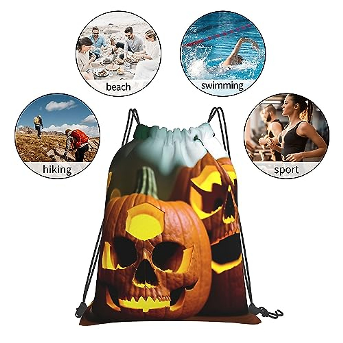 Skeleton Pumpkin Drawstring Backpack For Men And Women'S Sports And Fitness Bag, Large Size, Zippered Pocket, Lightweight, Foldable And Portable For Travel
