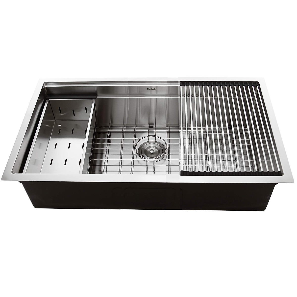 Nantucket Sinks' SR-PS-3620-16 - 36 Inch Pro Series Large Prep Station Single Bowl Undermount Stainless Steel Kitchen Sink with Compatible Accessories