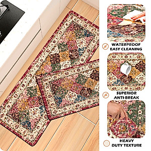 chiinvent Boho Style Kitchen Rugs and mats Set of 2,Retro Farmhouse Kitchen Mats for Sink,Cushioned Anti-Fatigue Comfort Kitchen Waterproof Non-Skid,Laundry Area Rugs Runner 17.3"x28"+17.3"x47"