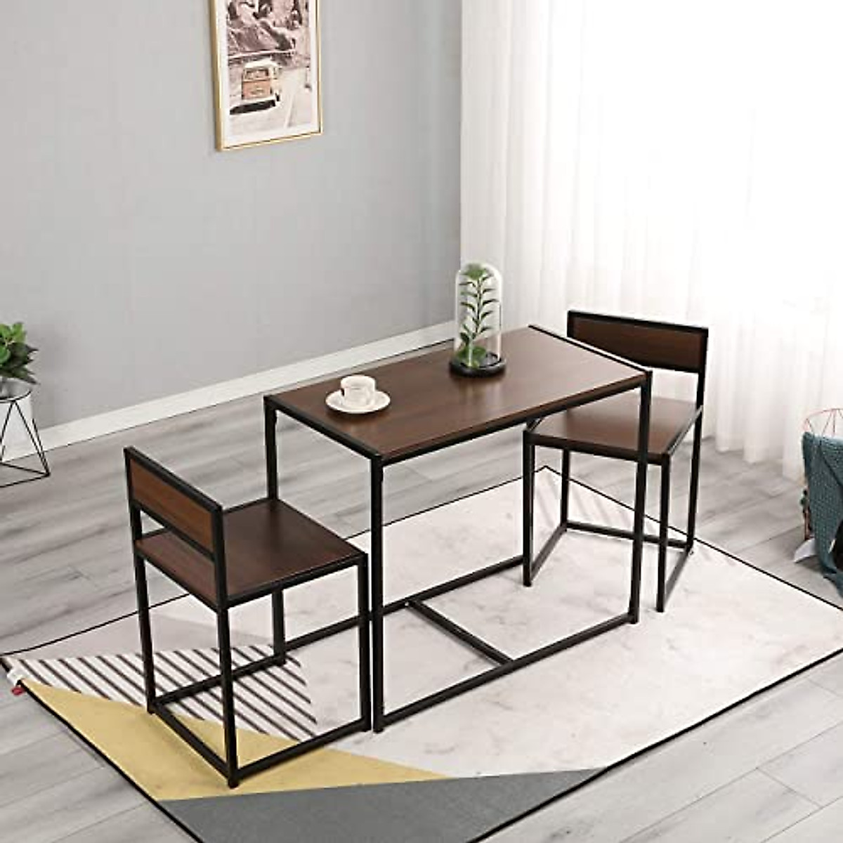 SDHYL 3 Piece Dining Set Dining Table Set with 2 Chairs Breakfast Table for Kitchen, Coffee Table Set, Home Office Table Set, Computer Table for 2, Portable Table Set, Walnut