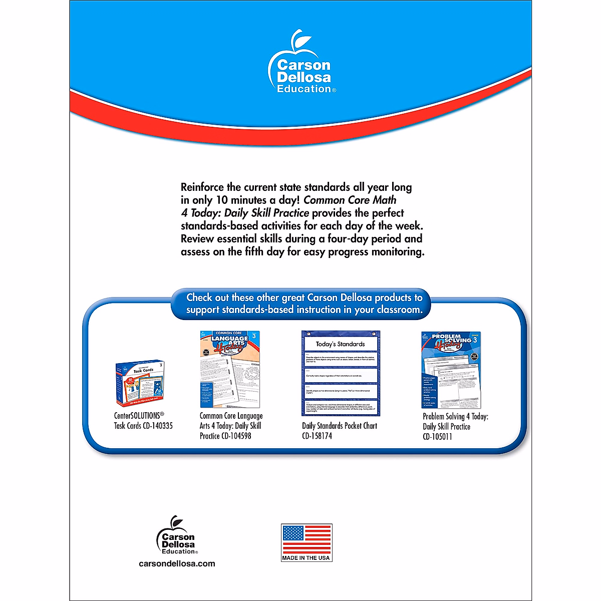 Carson Dellosa Common Core Math 4 Today Workbook—Reproducible 3rd Grade Math Workbook, Place Value, Geometry, Algebra Practice, Classroom or Homeschool Curriculum (96 pgs) (Common Core 4 Today)