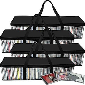 Evelots 4 Pack CD Storage Bags, Video Games, Clear PVC Plastic-Holds 200 CDs Total-Strong Handles-Protects from Dirt/Moisture