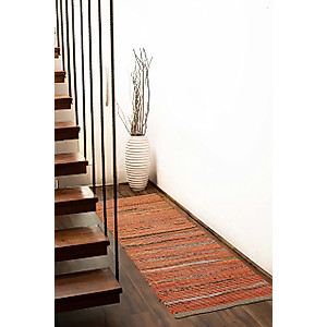 Chardin home Jute & Rust Cotton Rags Runner Rug. Boho Farmhouse Country Home Decor Long Rug Reversible mat | 2x5 feet Orange/Jute