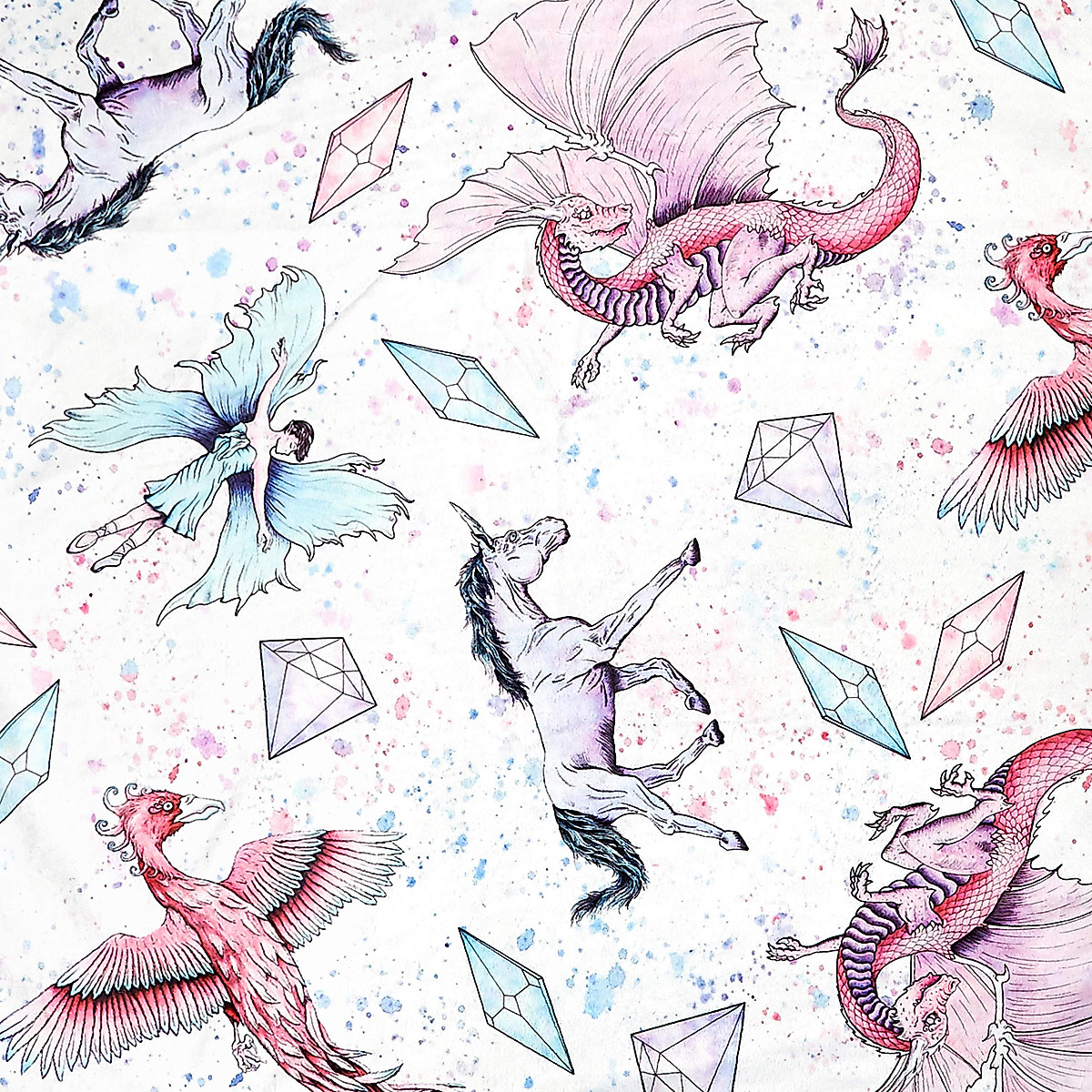 Girl's Dragon, Unicorn Fairy Baby Blanket | 30x40 Inches | Soft Minky Purple Fleece | Unique Baby Gift