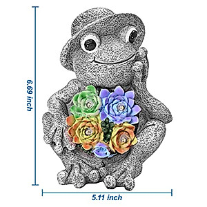 Sparkle Race Frog Garden Figurines Outdoor Decor Solar Frog with Succulents and 4 Led Lights Outdoor Gnomes Decorations for Patio, Balcony, Yard, Lawn Ornament Outside