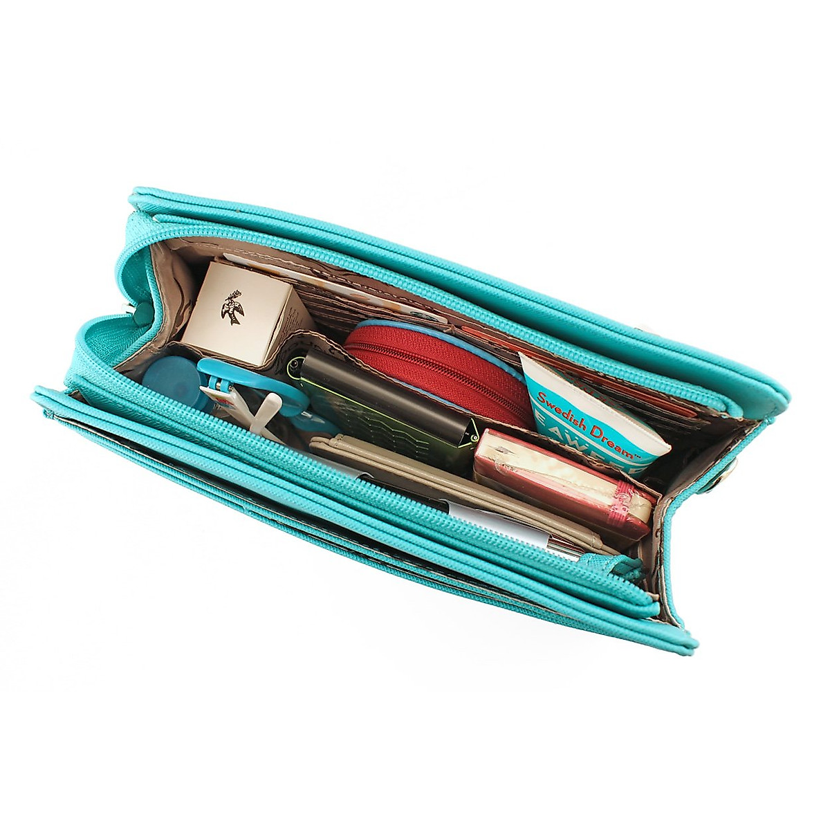 Pouchee Avi Vegan Leather Purse Organizer that doubles as a Clutch and Cross Body Bag (Coral/Cream)