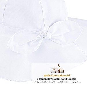 Baby Girl Sun Hat with UPF 50+ Outdoor Adjustable Beach Hat with Wide Brim Bucket Hats (12-24 Months,White)