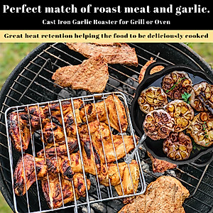 AOKDEER Garlic Roaster, Cast Iron Garlic Roaster for Kitchen Grill Oven, Dining Room, Indoor or Outdoor, BBQ Grill Garlic Tools, Garlic Baker for Picnic Camping Patio Backyard Cooking