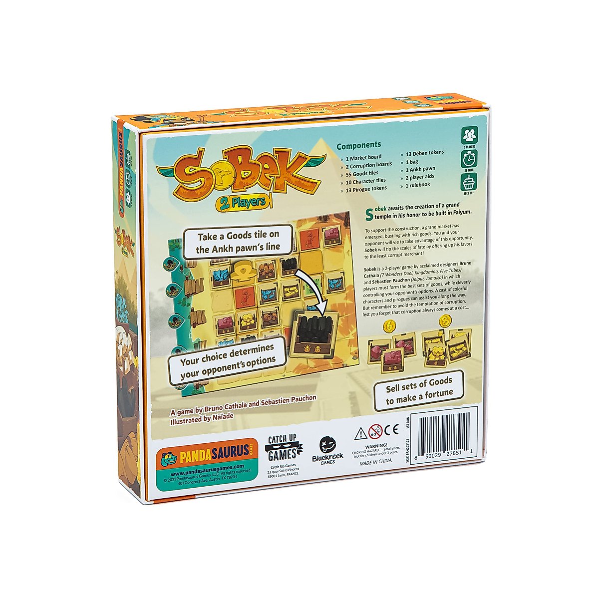 Pandasaurus Games Sobek 2 Players Board Game | Ancient Egyptian Set Collection Strategy Game | Fun Family Game for Adults and Kids | Ages 10+ | 2 Players | Average Playtime 20 Minutes | Made