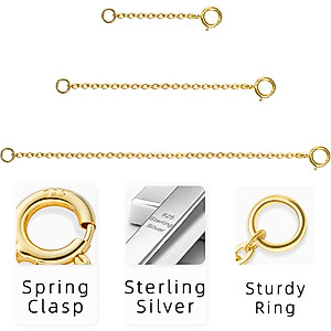 Gold Necklace Extenders 14k Gold Plated Extender Chain 925 Sterling Silver Extension Bracelet Extender Gold Chain Extenders for Necklaces 3 Pcs (1 2 3 Inch)(Gold)