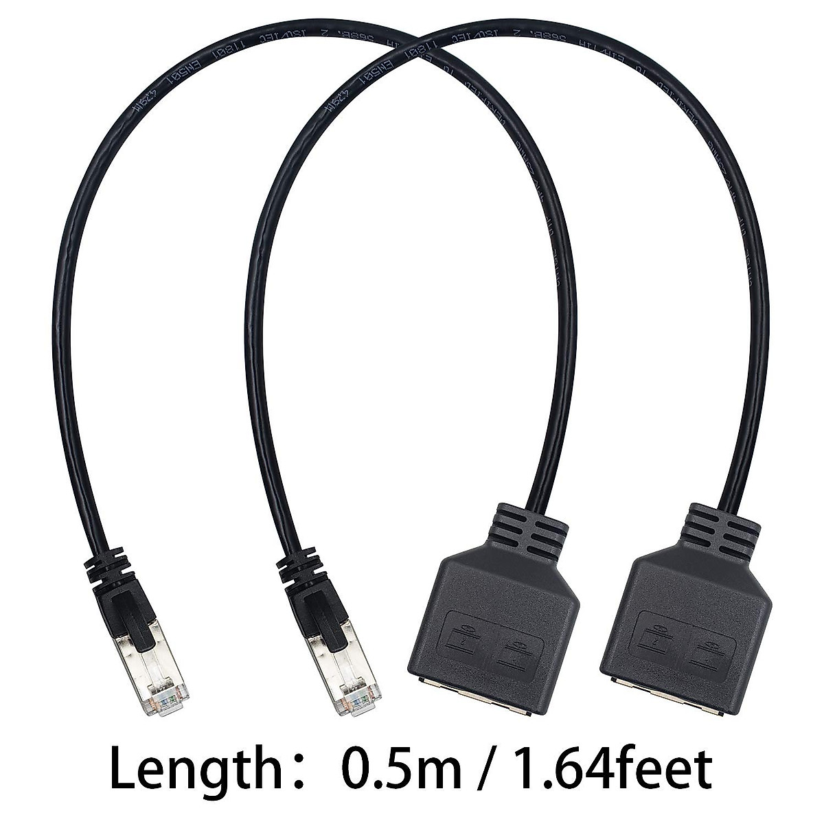 Duttek RJ45 Splitter Ethernet, RJ45 Ethernet Port Splitter, RJ45 1 Male to 2 Female Adapter for Ethernet Cat 5/CAT 6 LAN Ethernet Cable Extender Surf Online at The Same time 50cm/1.64 FT (1 Pair)