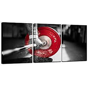 3 Piece Weightlifting Canvas Wall Art Painting Gym Training Poster Prints on Canvas Black White and Red PicturesBlack White and Red Pictures Art for Bedroom Bathroom Home Wall Decor Easy To Hang 12"x16"x3pcs