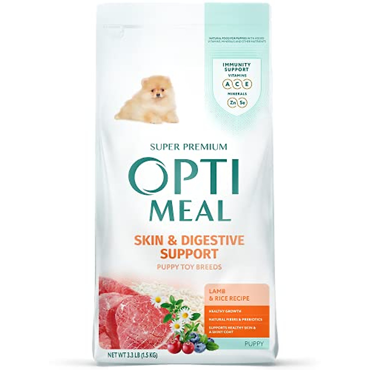 OPtimeal Puppy Dog Food - Proudly Ukrainian - Delicious Puppy Food Dry Recipe with Skin and Digestive Support for Small and Toy Breed Puppies (3.3 Pound (Pack of 1), Lamb & Rice)