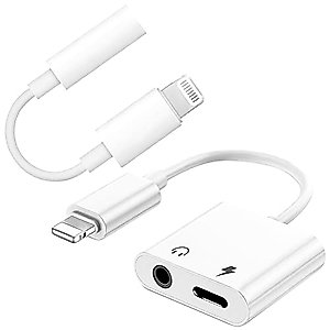 MeeA Lightning to 3.5mm Headphones Dongle Jack Compatible with iPhone 2 in 1 Headphone Adapter and Aux Audio Adapter + Charger Cable Splitter Bundle Compatible with iPhone 14,13,12,11 XS XR X 8 7