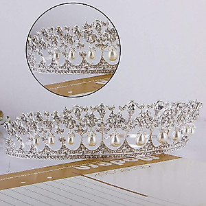 CROWN GUIDE Crystal Rhinestone Queen Bride Tiara Crown for Women Girls Headdress Vintage Bridal Birthday Prom Wedding Tiaras and Crowns Hair Jewelry Accessories Silver