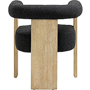 Meridian Furniture 566Black-C Barrel Collection Mid-Century Modern Dining Chair with Solid Wood Natural Finish, Rich Black Boucle Fabric, 27.5" W x 24" D x 28" H, Black