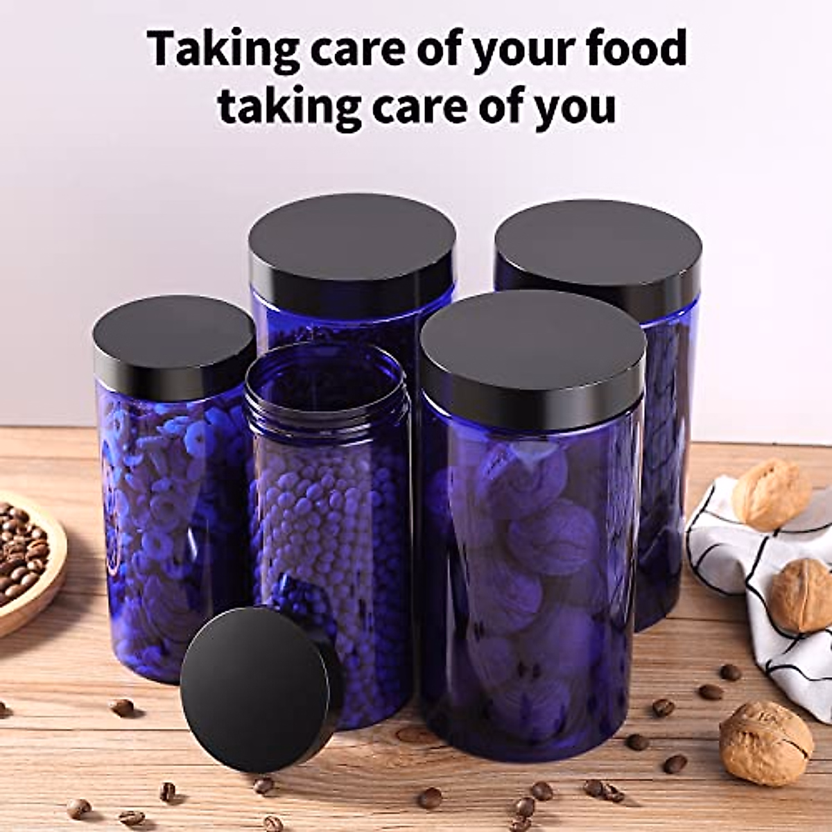 AEGISMILE PLastic jars with lids 32 OZ & 16 OZ 24 Pcs Plastic Storage Jars Containers with Airtight Black Plastic Screw On Lids Large Round Jars Easy Clean for Household and Kitchen Organizing