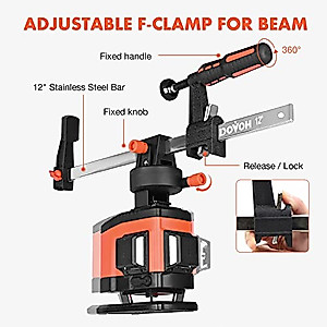 DOVOH Laser Level Easy Setup without Magnet: 3x360 Self Leveling High Accuracy Green 3D Laser Level 12 Lines with Bar Clamp for Beam for Construction Tiling with Remote Control, KF3-FC01