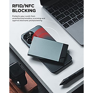 VULKIT Pop up Credit Card Holder Minimalist Metal Business Card Case RFID Blocking Front Pocket Wallet for Men or Women(Space Grey)