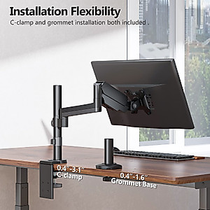 WALI Single Monitor Mount, Computer Monitor Stand for Desk Fits 13-32 Inch up to 19.8lbs, Single Monitor Arm Desk Mount,Gas Spring Arm Full Adjustable Monitor Stand with Clamp(GSDM001),Black