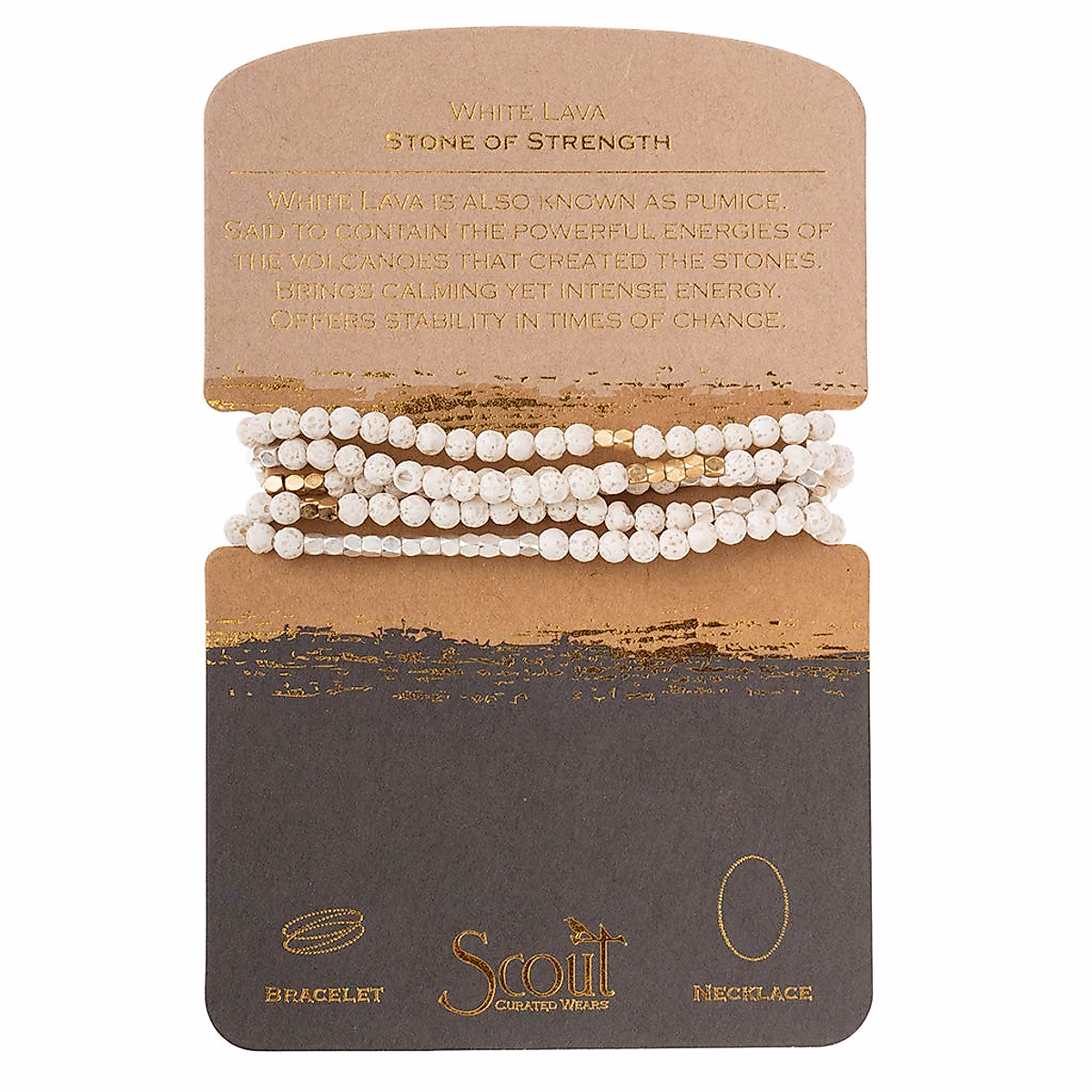 Scout Curated Wears - Women's Stone Wrap Bracelet & Necklace - White Lava - Stone of Strength