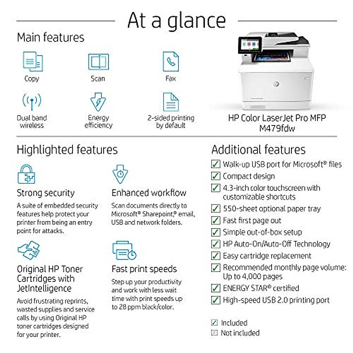 HP Color Laserjet Pro Multifunction M479fdw Wireless Laser Printer (W1A80A) (Renewed)