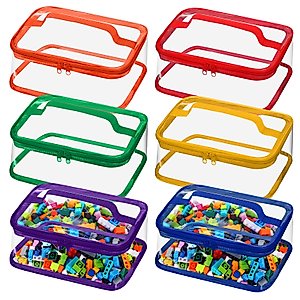 Nitial 6 Packs Clear Toy Storage Bags, PVC Organizing Zippered Storage Bags for Toy, Waterproof Bags for Building Blocks, Board Games and Small Toys (Bright Colors)