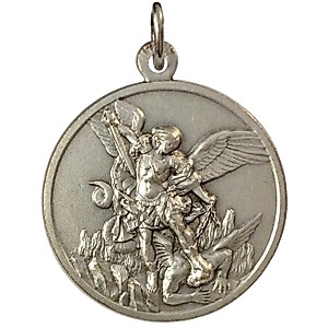 Saint Michael The Archangel Silver Tone Medal - BIg Size - 32 mm - Made in HIGH RELIEF