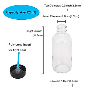 BPFY 12 Pack Clear 4 oz Glass Bottle with Caps, Funnel, Chalk Labels, Pen, Vanilla Extract Bottle, Boston Bottles for Potion, Juice, Ginger Shots, Turmeric Shot, Whiskey, Herbal Medicine, Maple Syrup