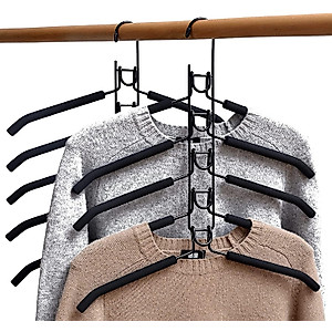 2 Pack Clothes Hangers, 5 in 1 Hangers Space Saving, Heavy Duty Non-Slip Hangers with Padded Foam, Closet Organizer for Shirt,Pant,Coat,Suit (Black)