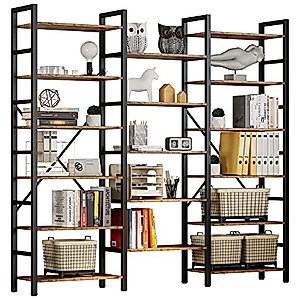 IRONCK Bookcases and Bookshelves Triple Wide 6 Tiers Industrial Bookshelf, Large Etagere Bookshelf Open Display Shelves with Metal Frame for Living Room Bedroom Home Office