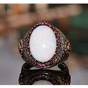 Genuine Natural Australia Opal Gemstone Ring, 7.55 Carat, King Ring, Sterling Silver Ring, Engagement Ring