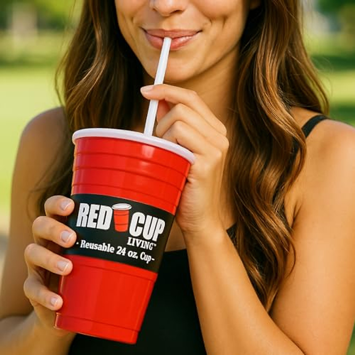 Red Cup Living 24 Oz Insulated Tumbler with Straw & Lid – Reusable Double Wall Travel Cup, Spill-Proof for Hot & Cold Drinks, Large Plastic Big Grip Easter Celebration Glass for Men & Women