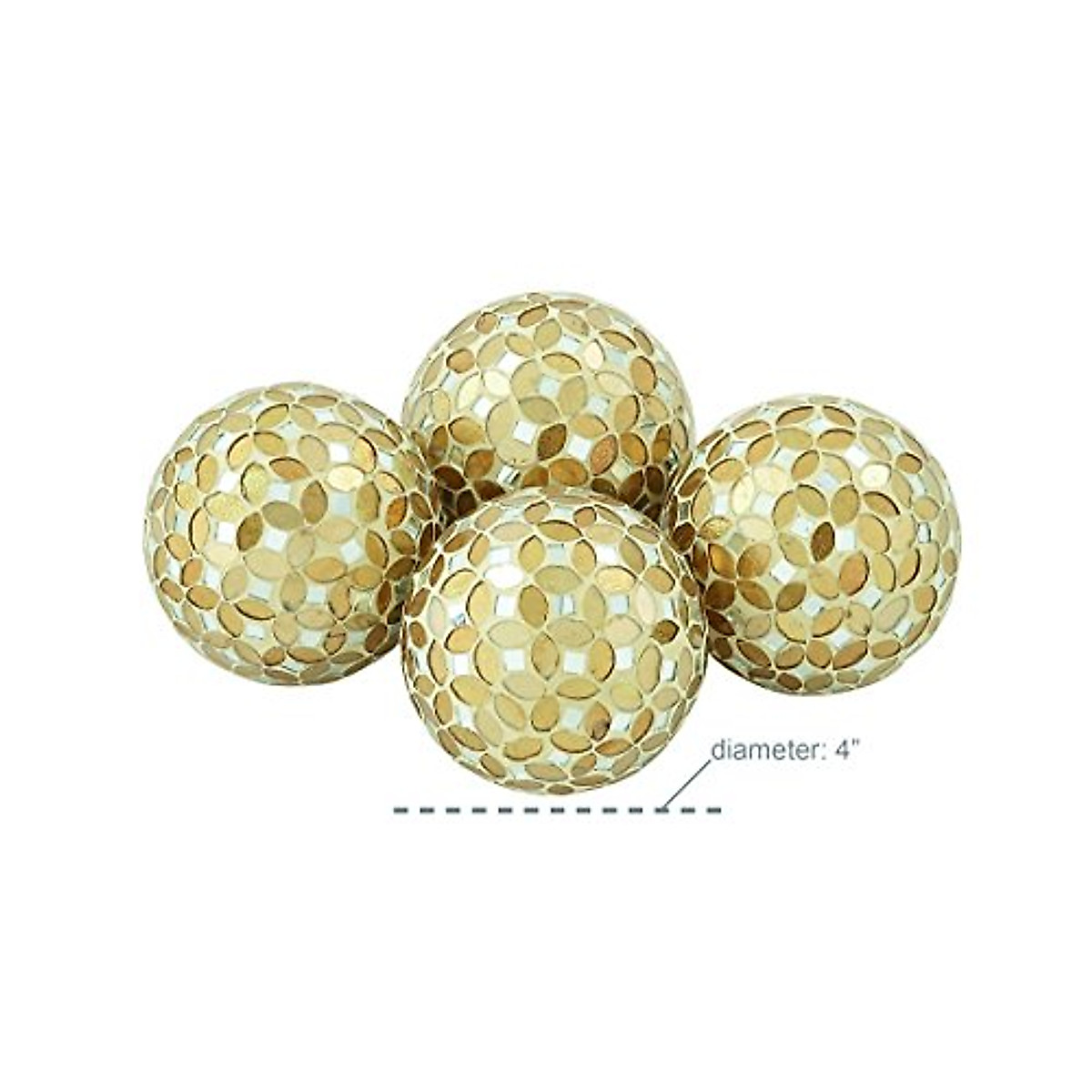 Deco 79 Glass Handmade Mosaic Orbs & Vase Filler, Set of 4 4"D, Gold