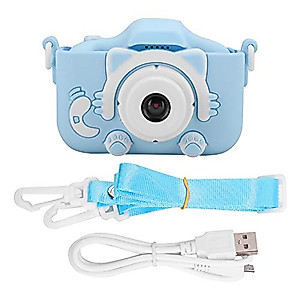 Kids Camera, 12MP Front and Back Dual Cameras Camera with Silicone Case Selfies Childrens Camera Toy with 2.0in IPS Screen Cute Cartoon Mini Camera(Blue)