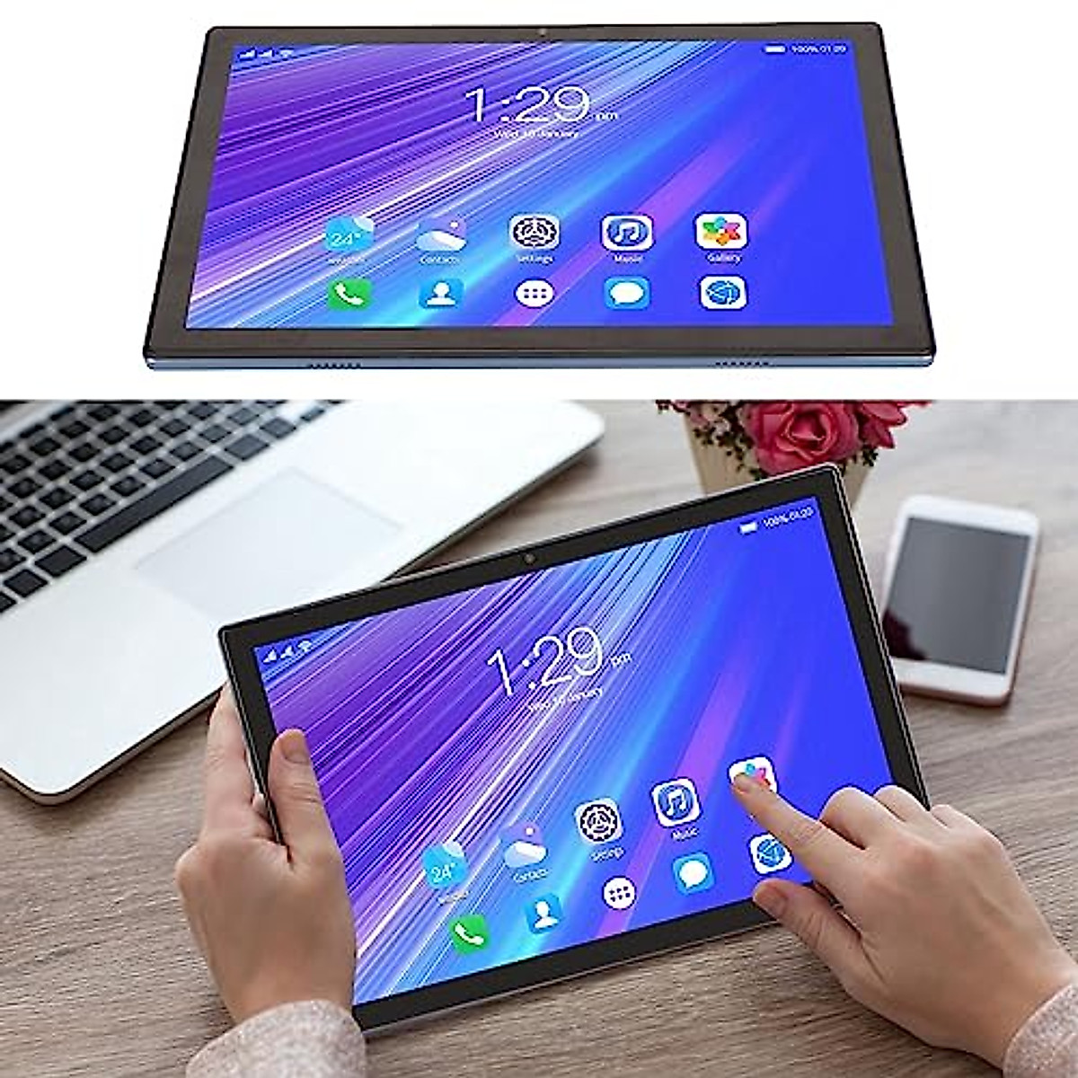 HEEPDD Tablet PC, 10 Inch Tablet Dual Cameras 2.4G 5G Octa Core Processor Dual Band 6GB 128GB for Office (US Plug)
