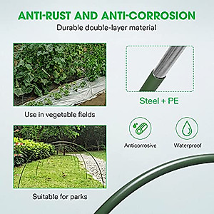 VIVOSUN 6Pcs 4FT Greenhouse Hoops, 6 Sets 19.7" x 18.9" Garden Hoops, Grow Tunnel with Plastic Coated, Rust-Free, Garden Hoops Garden Stakes Plant Supports for Garden Fabric Covers Raised Beds