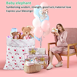 kamachic 2 Pcs Extra Large Baby Shower Plastic Gift Bags 56 inches, Jumbo Gift Bags Baby Elephant Design With Ribbon, for Giant Gifts, Wrapping Paper Boy, Bridal Shower, Birthday Party