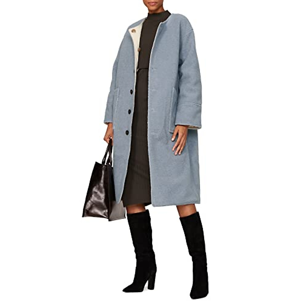 Derek Lam Collective RTR Design Collective Oversized Reversible Shearling Coat, Blue, X-Large