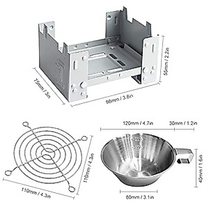 TWDYC Outdoor Camping 3pcs Cookware Kit Stainless Steel Bowl Cup with Solidified Stove Rack for Hiking Backpacking Picnic