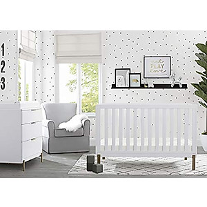 Delta Children Hendrix 4-in-1 Convertible Crib, Greenguard Gold Certified, Bianca White/Bronze